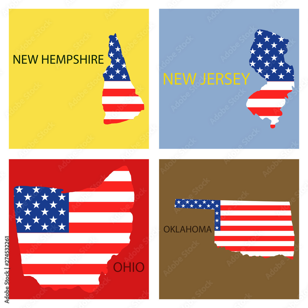 Poster map of United States of America with state names. Flag print map ...