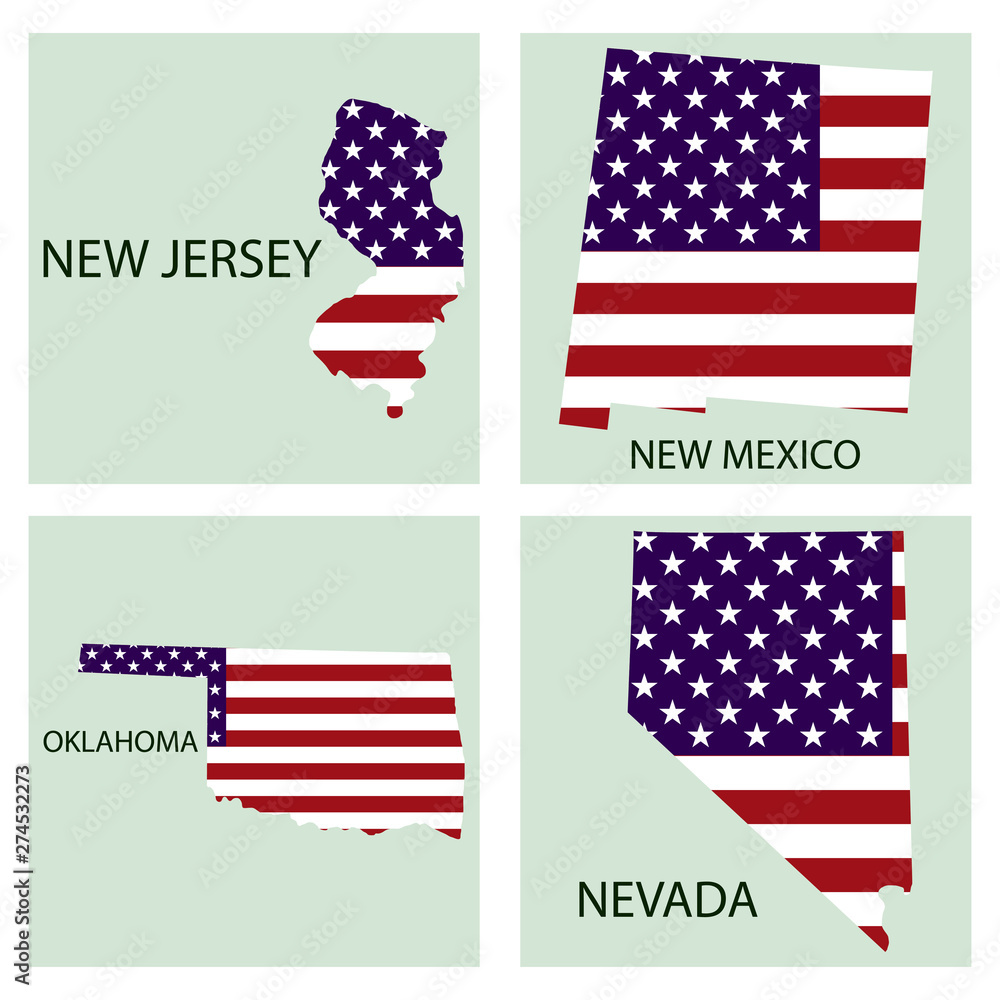 Poster map of United States of America with state names. Flag print map ...