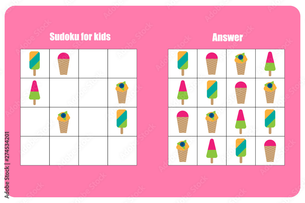 Sudoku game with ice creams for children, easy level, education game ...