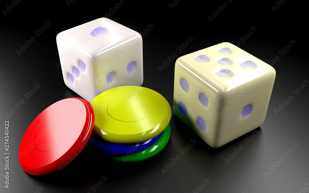3D rendered ludo board game dice and coin illustration Stock ...