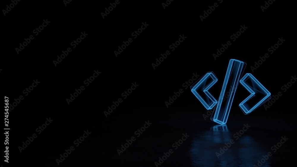 3d glowing wireframe symbol of symbol of code tag isolated on black ...