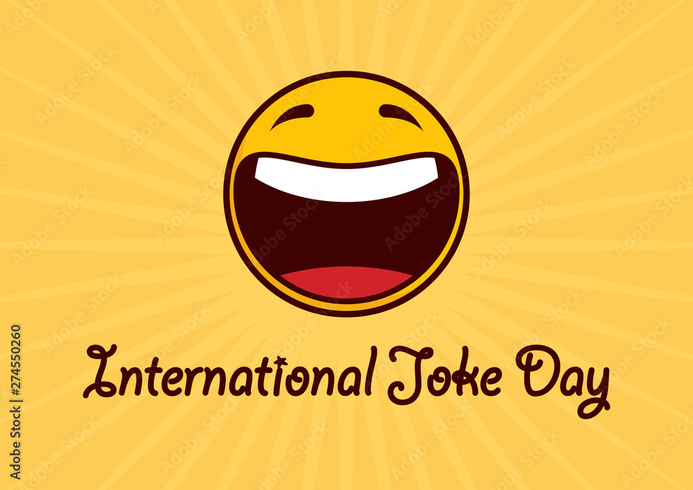 International Joke Day vector. Cheerful yellow smiley icon. Happy ...