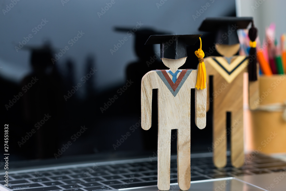 E-learning online Back to School concept, People Sign wood with Black ...