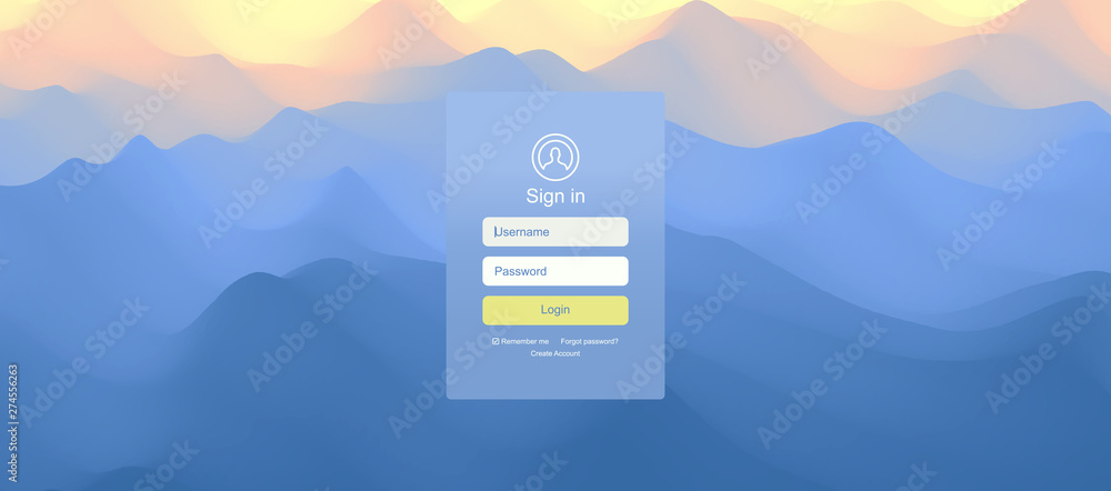 Landscape before sunset. Sunrise. Login user interface. Modern screen ...