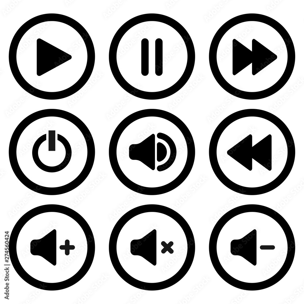 Collection of multimedia symbols and audio, music speaker volume icons ...