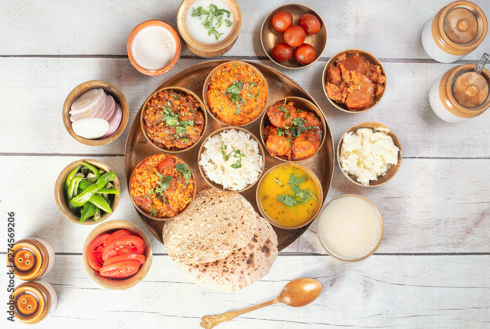 kathiyawadi gujarati thali from indian cuisine Stock Photo | Adobe Stock