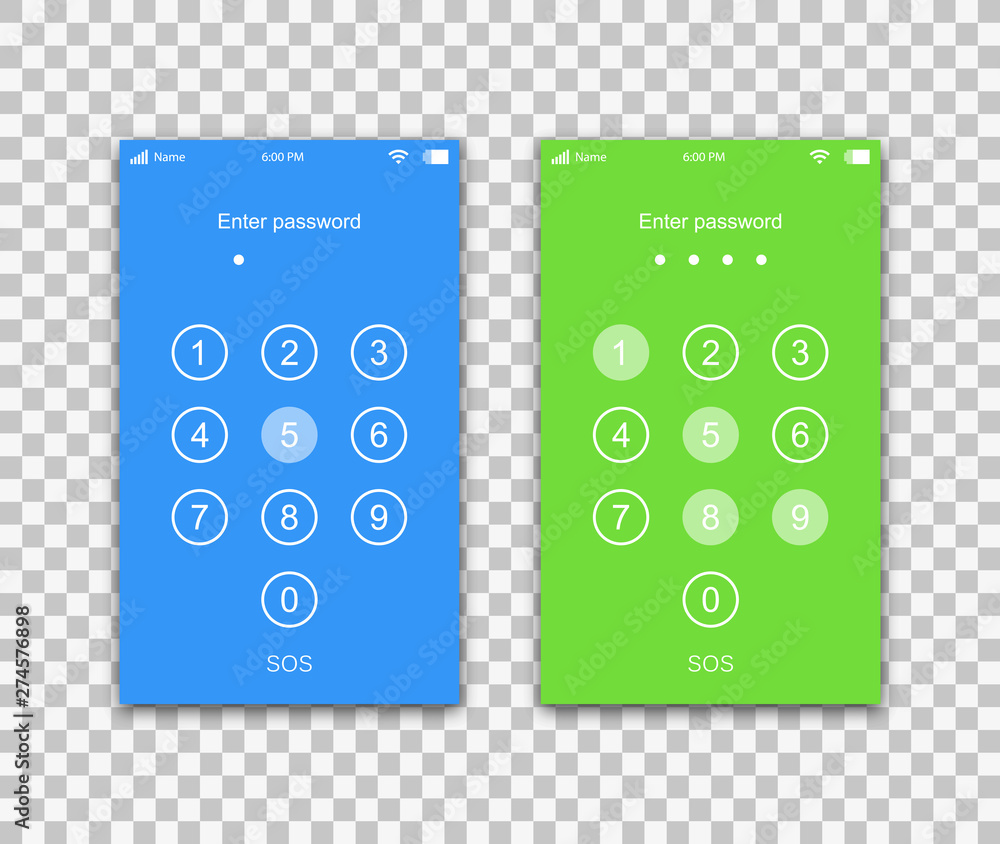 Screen lock authentication password smartphone background template. Vector phone ID recognition ...