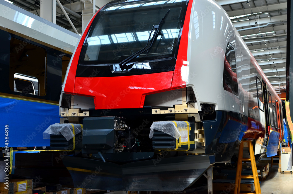 Inside of the rail car assembly plant. Industrial workshop for the ...