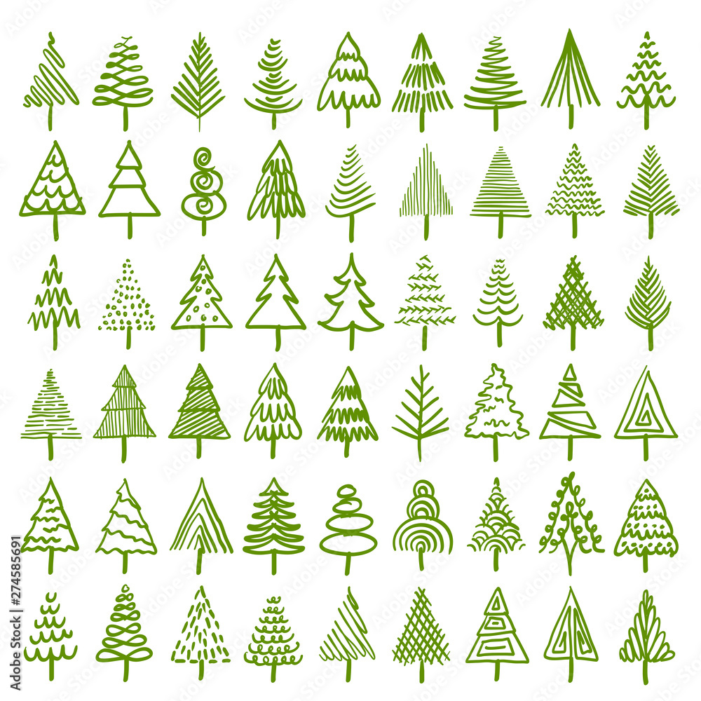 54 Icon set of Hand drawn Trees Stock Vector | Adobe Stock