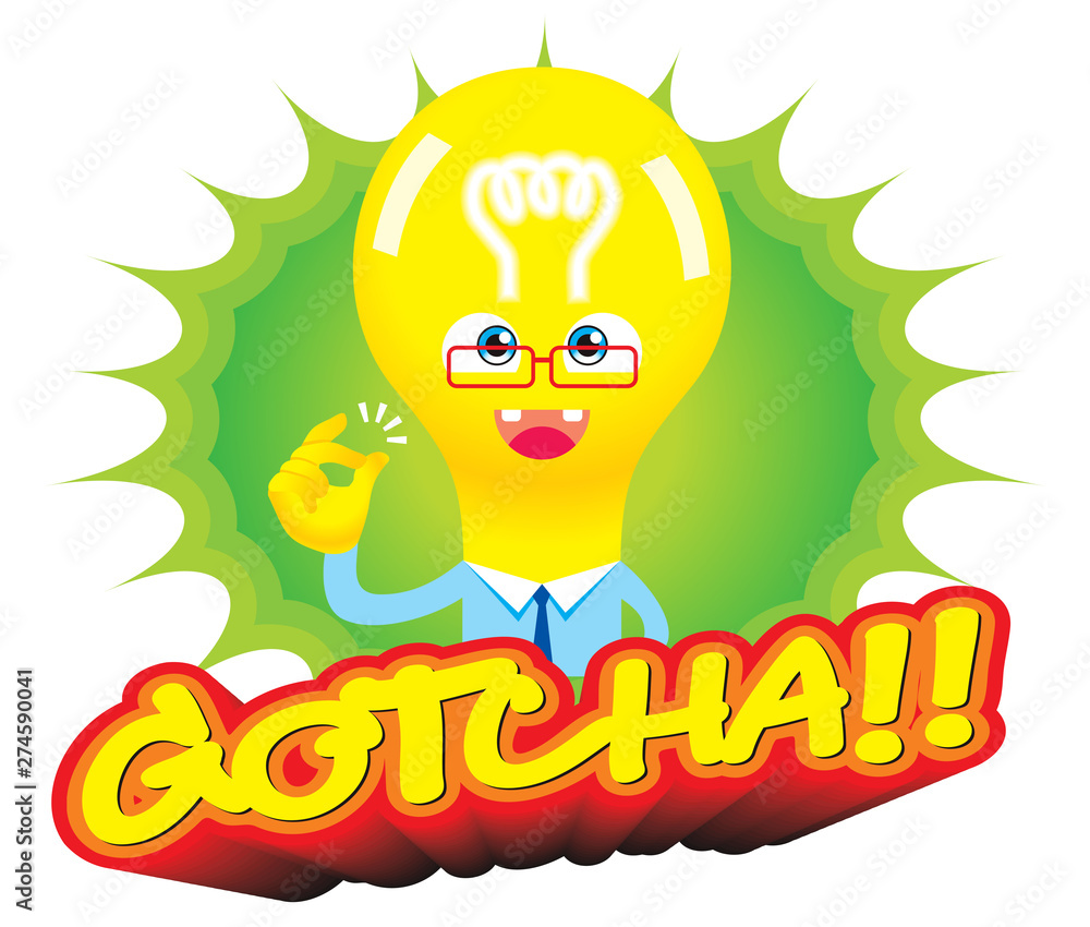 lamp symbol of idea bright and smile say gotcha for success on green ...