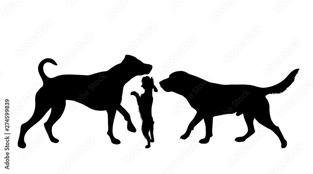 Vector silhouette of group of dogs. Symbol of animal friends on white ...