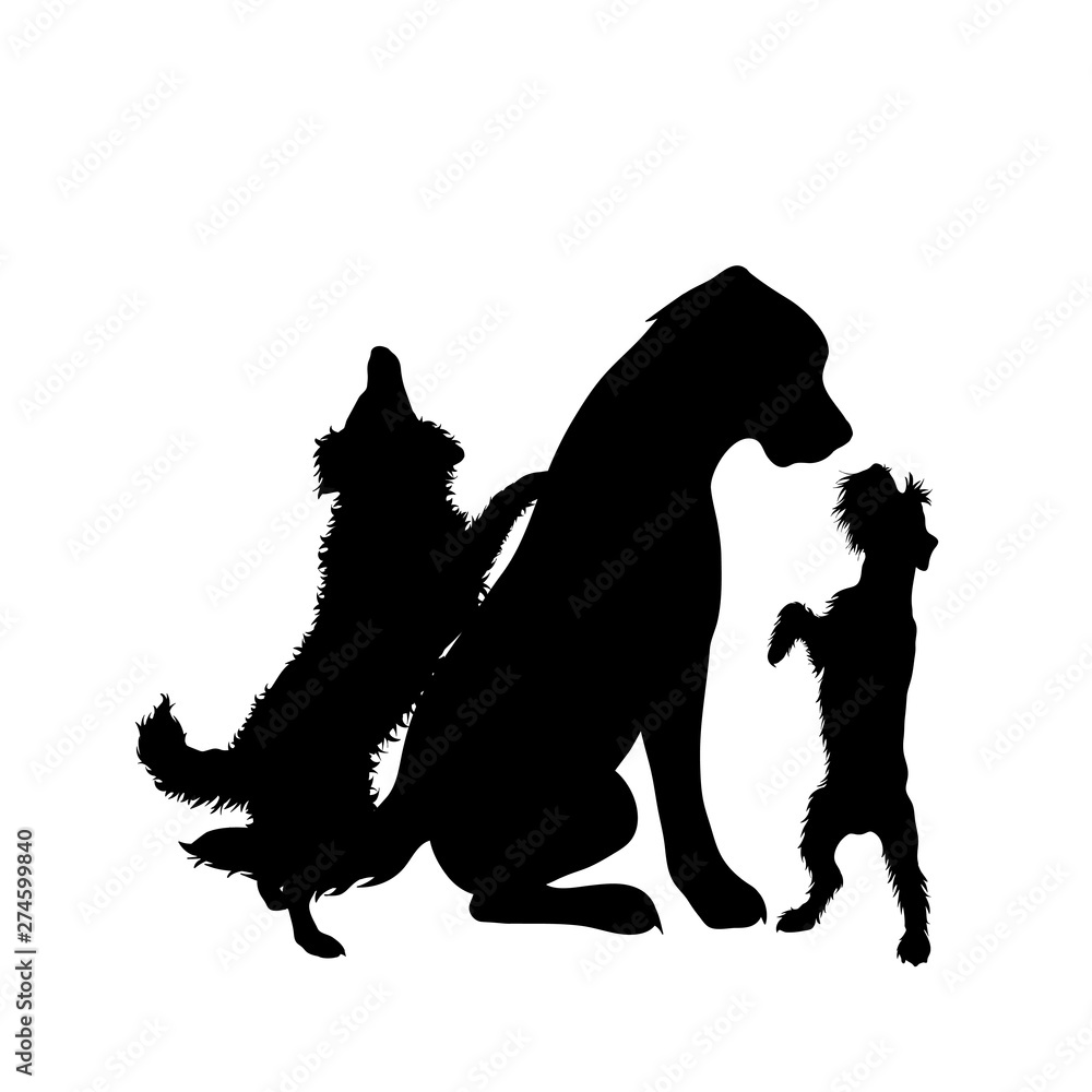 Vector silhouette of group of dogs. Symbol of animal friends on white ...