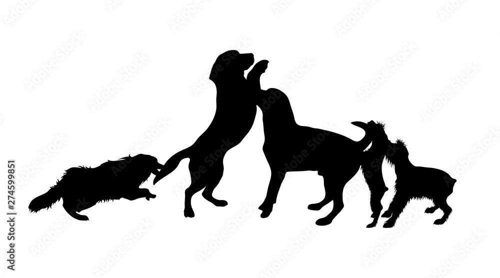Vector silhouette of group of dogs. Symbol of animal friends on white ...