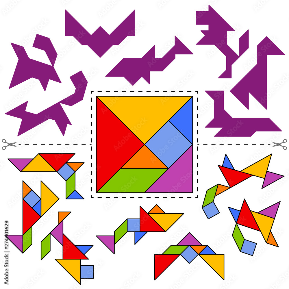 Set of vector tangram puzzles (geometric puzzle) for the development of ...