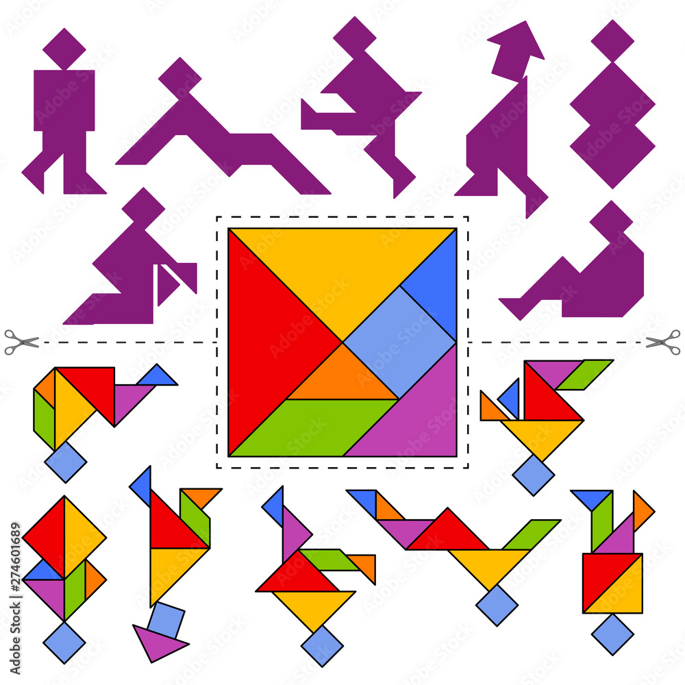 Set of vector tangram puzzles (geometric puzzle) for the development of ...