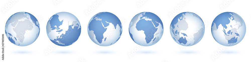 Transparent world globe. 3D realistic sphere with USA Asia Europe ...