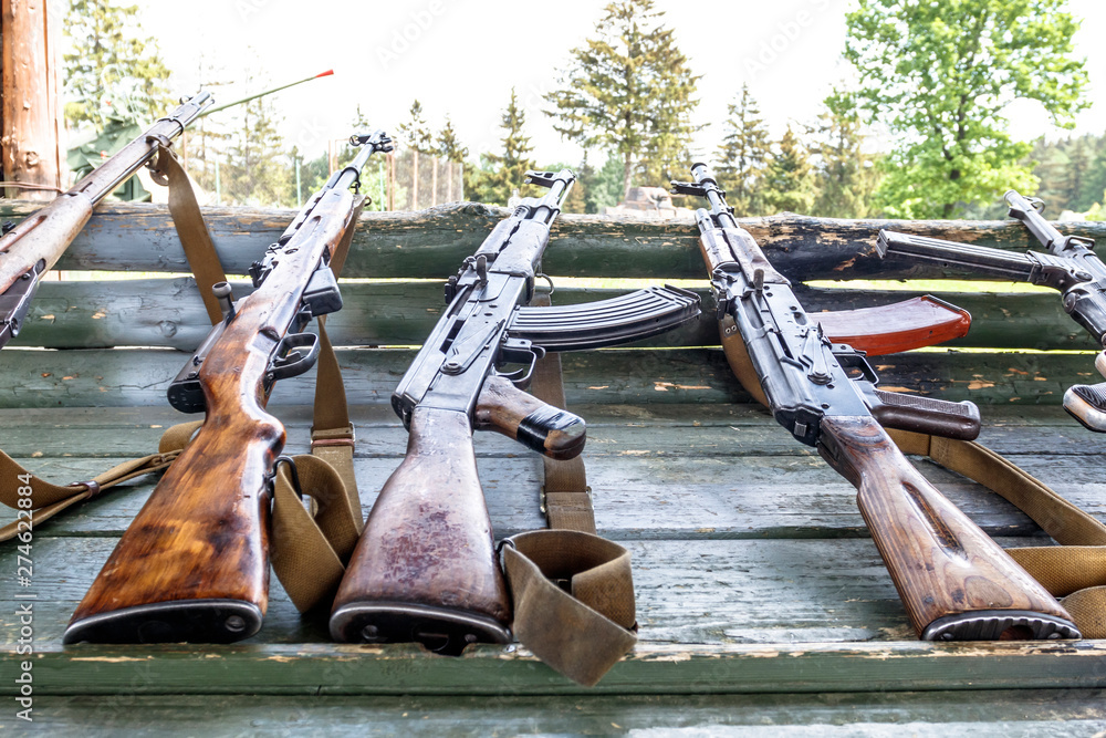 military training. the weapon is at the ready. machine guns, rifles ...