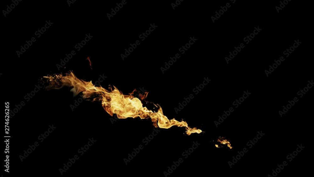 Fire Flames Igniting And Burning - Slow Motion. A line of real flames ...