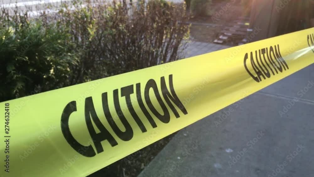 Motion of caution yellow line on car accident scene with 4k resolution ...