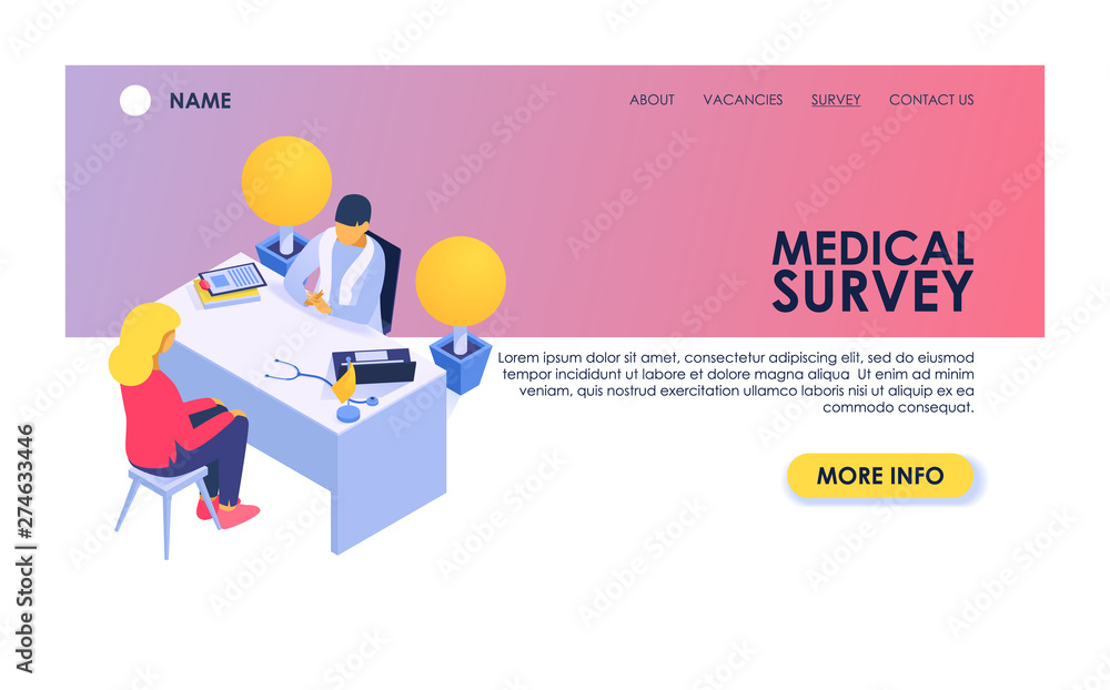 Medical survey vector woman man patient character has medic check up ...