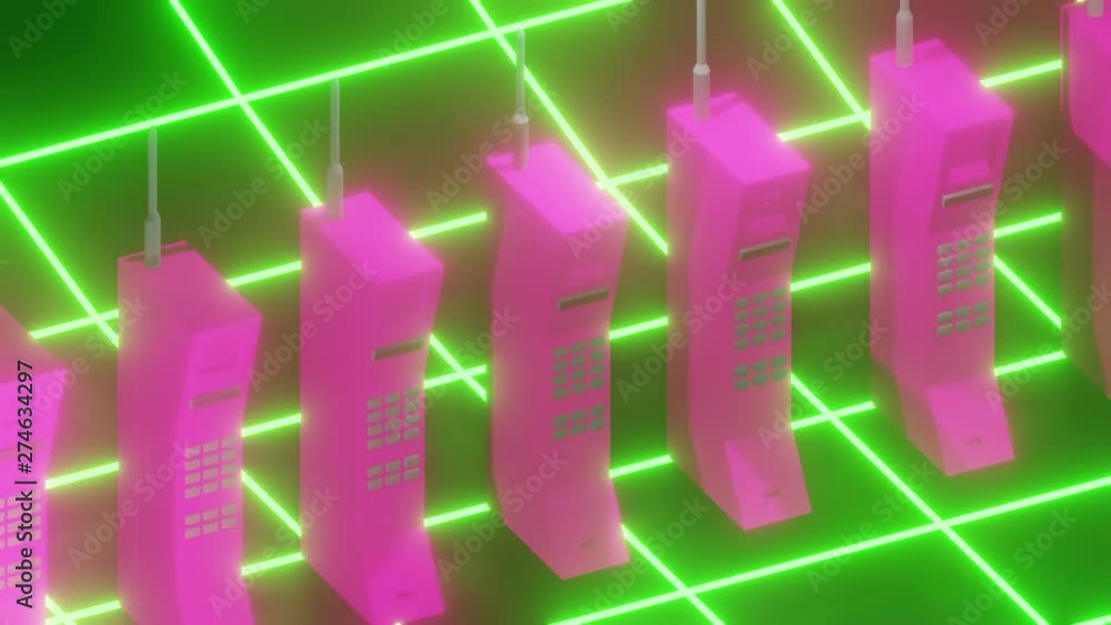 Vídeo do Stock: 80s style neon phones in a row | Adobe Stock