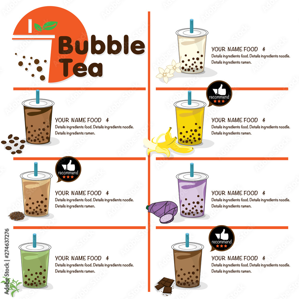 bubble tea menu graphic template Stock Vector | Adobe Stock