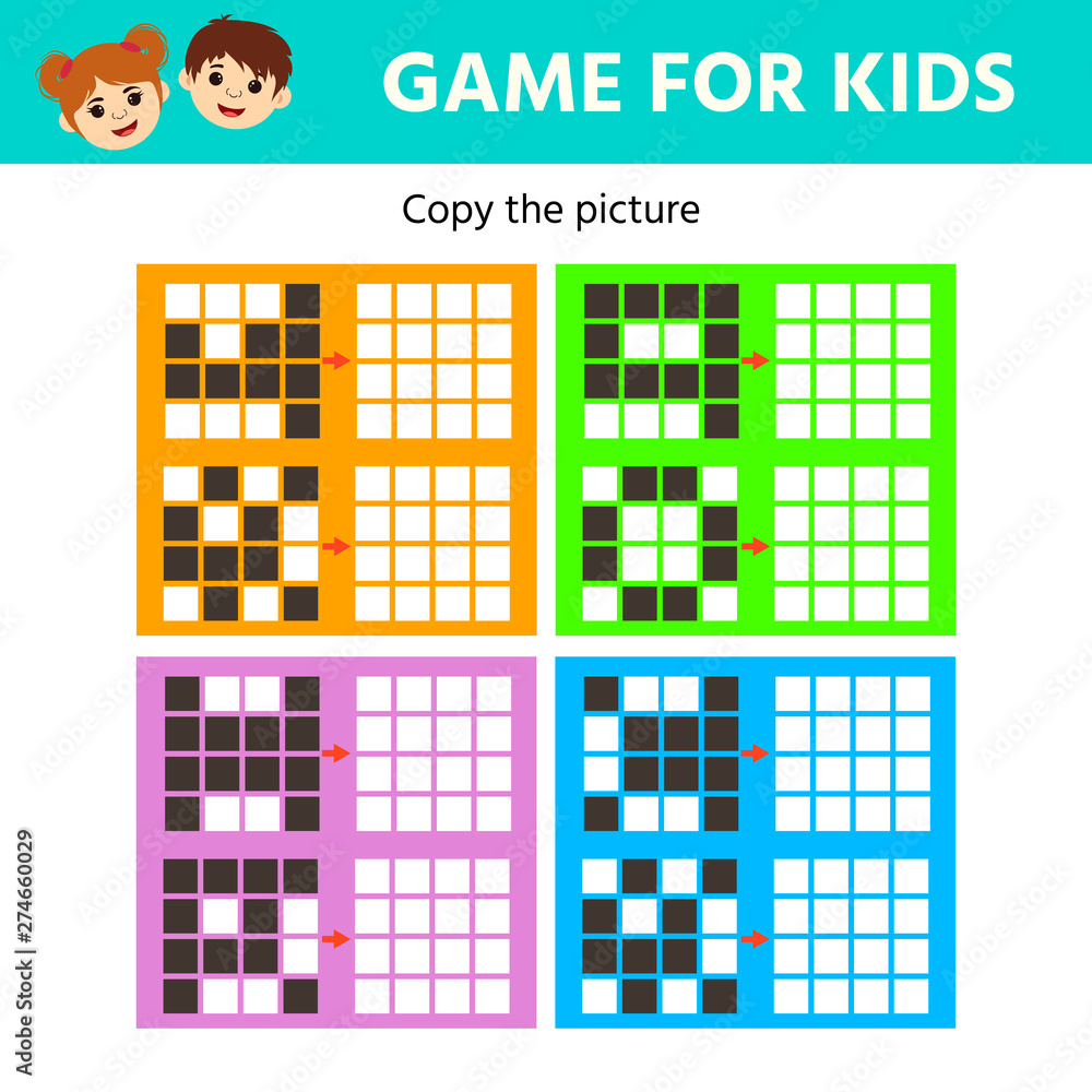 Education logic game for preschool kids. Copy the Picture. Drawing ...