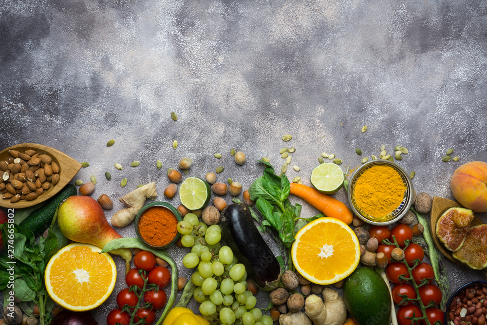 Healthy food background, frame of organic food. Ingredients for healthy ...
