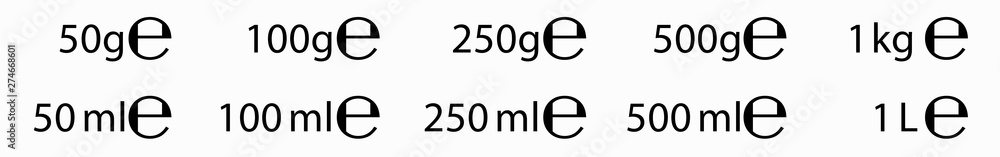 E sign (e-mark) for estimated weights and volumes. Vector symbol for ...