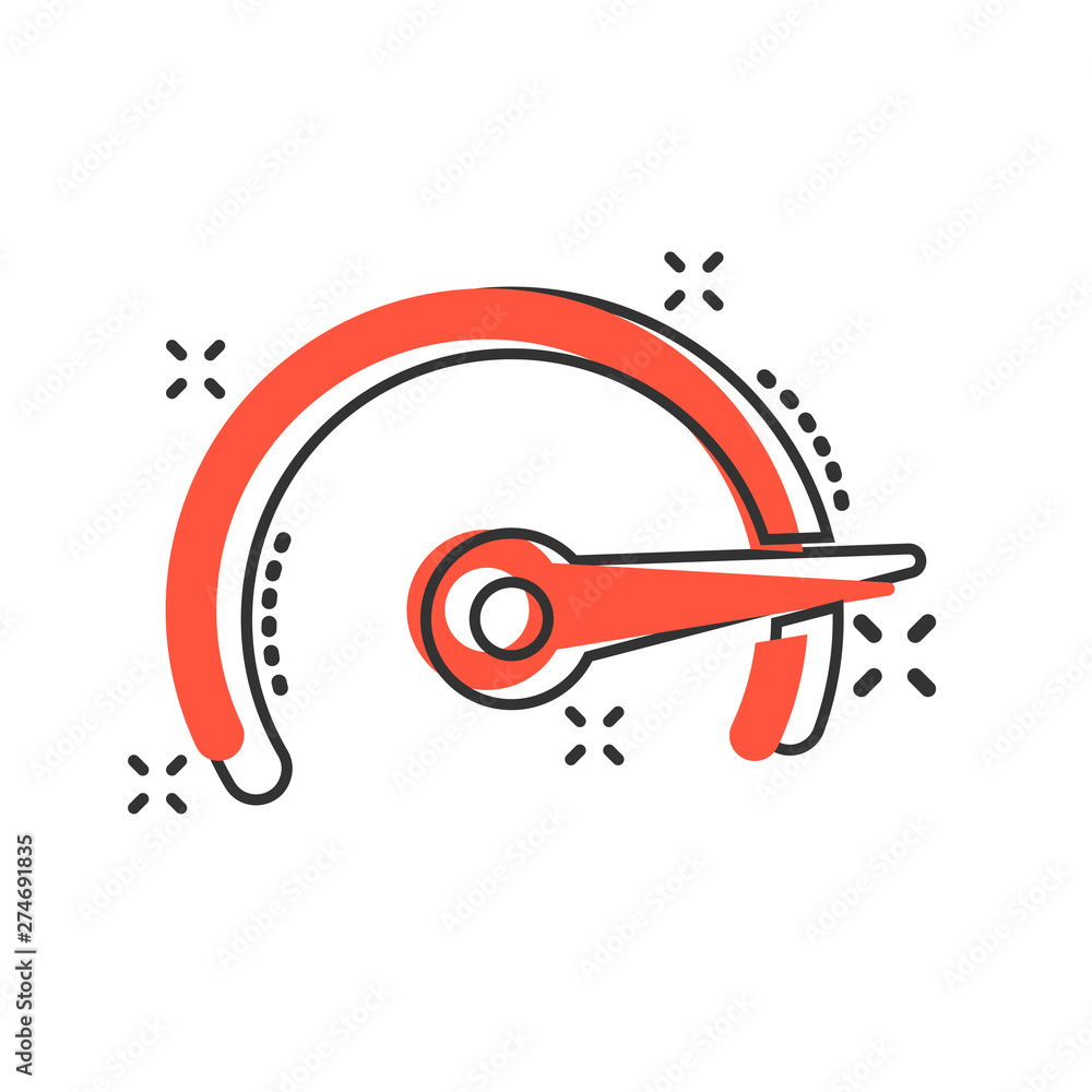 Speedometer level sign icon in comic style. Accelerate vector cartoon ...