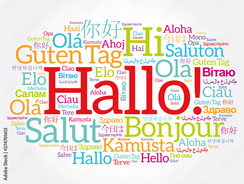 Hallo (Hello Greeting in German) word cloud in different languages of ...