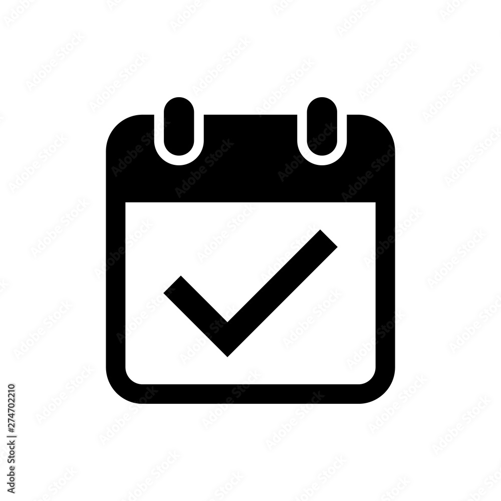 Black Calendar with check mark icon isolated on white background ...