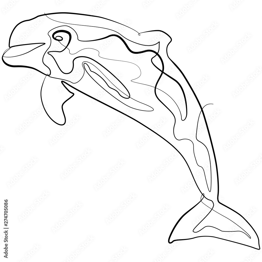 Dolphin one line drawing. Continuous line Marine Animal Vector Art ...