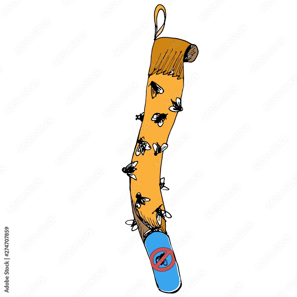 Adhesive tape with dead glued flies. Sticky roll of trap with many ...