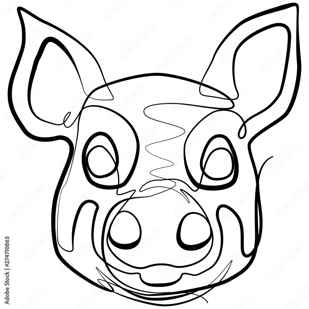 Pig one line drawing. Continuous line Farm Animal Vector Art Stock ...
