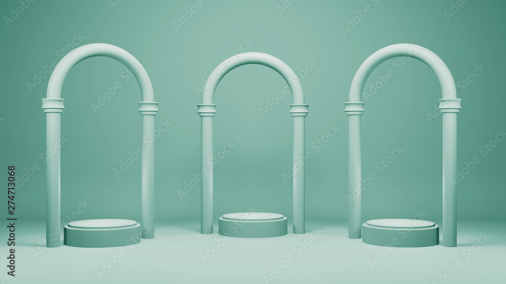 Retail display showroom, realistic 3d illustration. Greek style empty ...