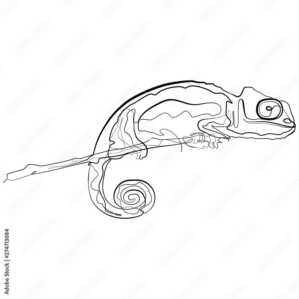 Chameleon one line drawing. Continuous line Lizard Animal Vector Logo ...