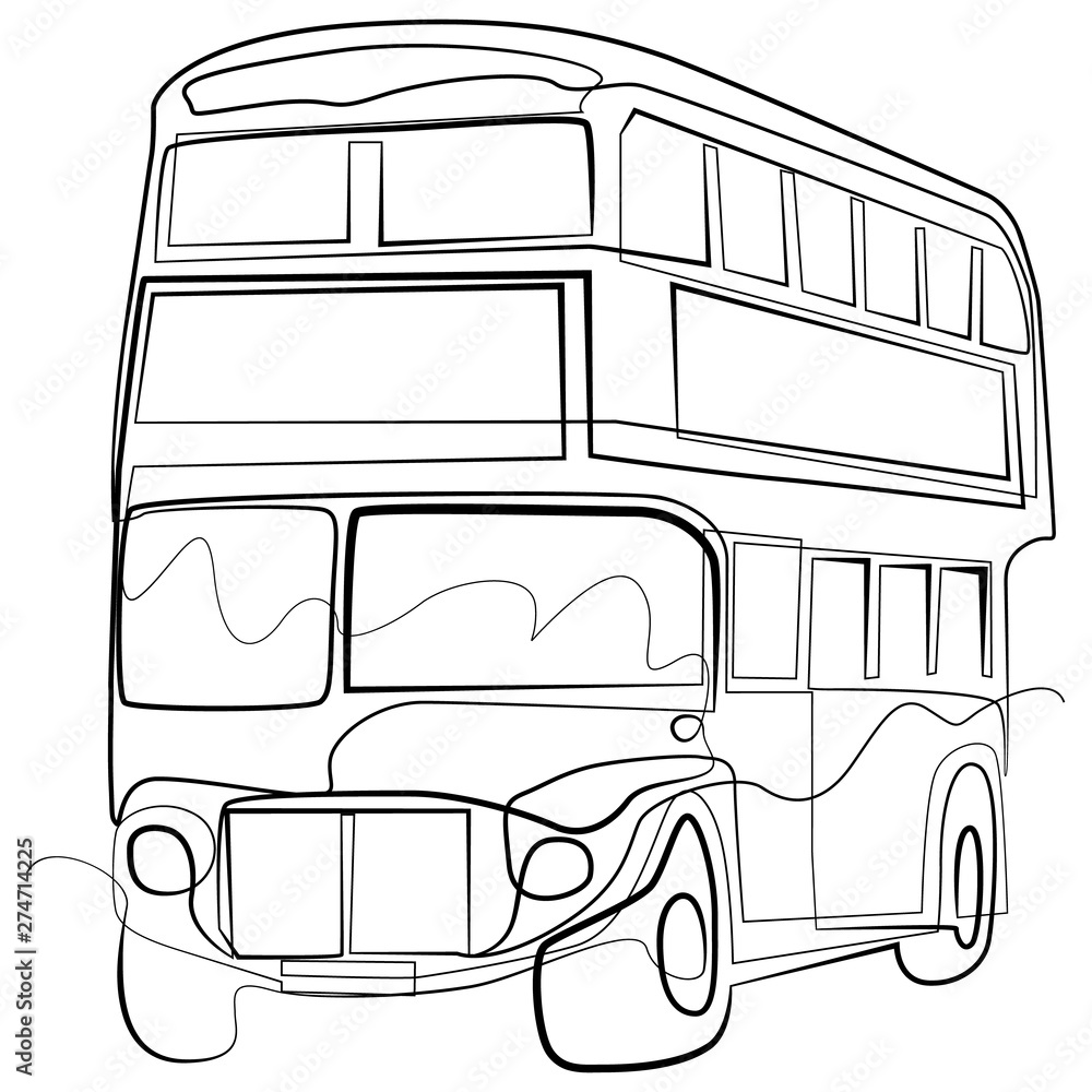 Vetor de London Bus one line drawing. Continuous Line UK Tourism Vector ...