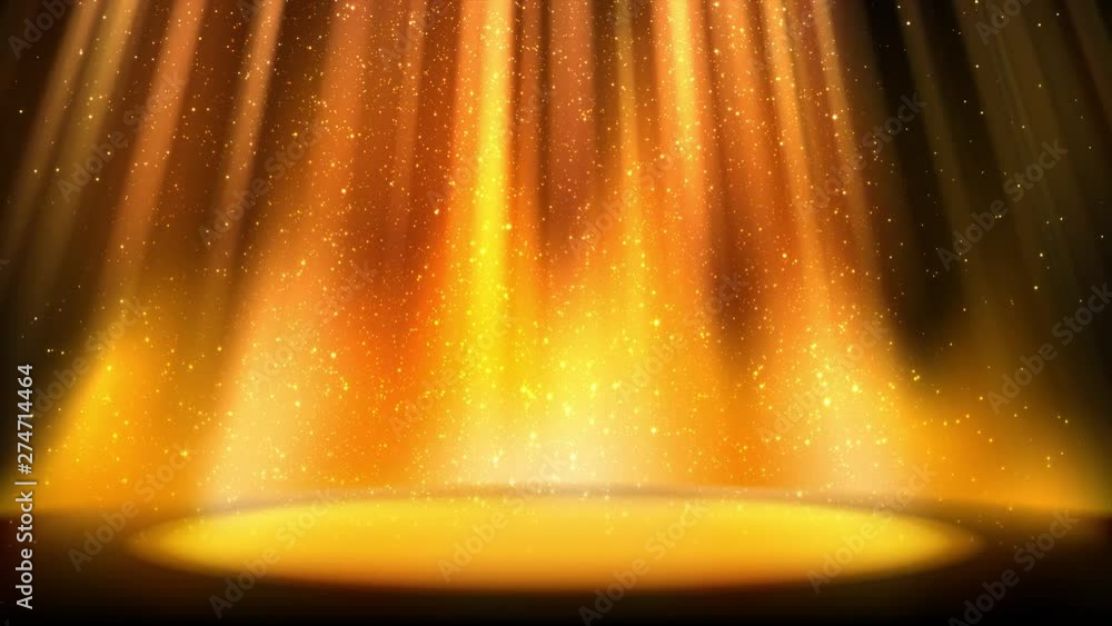 Empty golden scene on glitter background, place lit by bright golden ...
