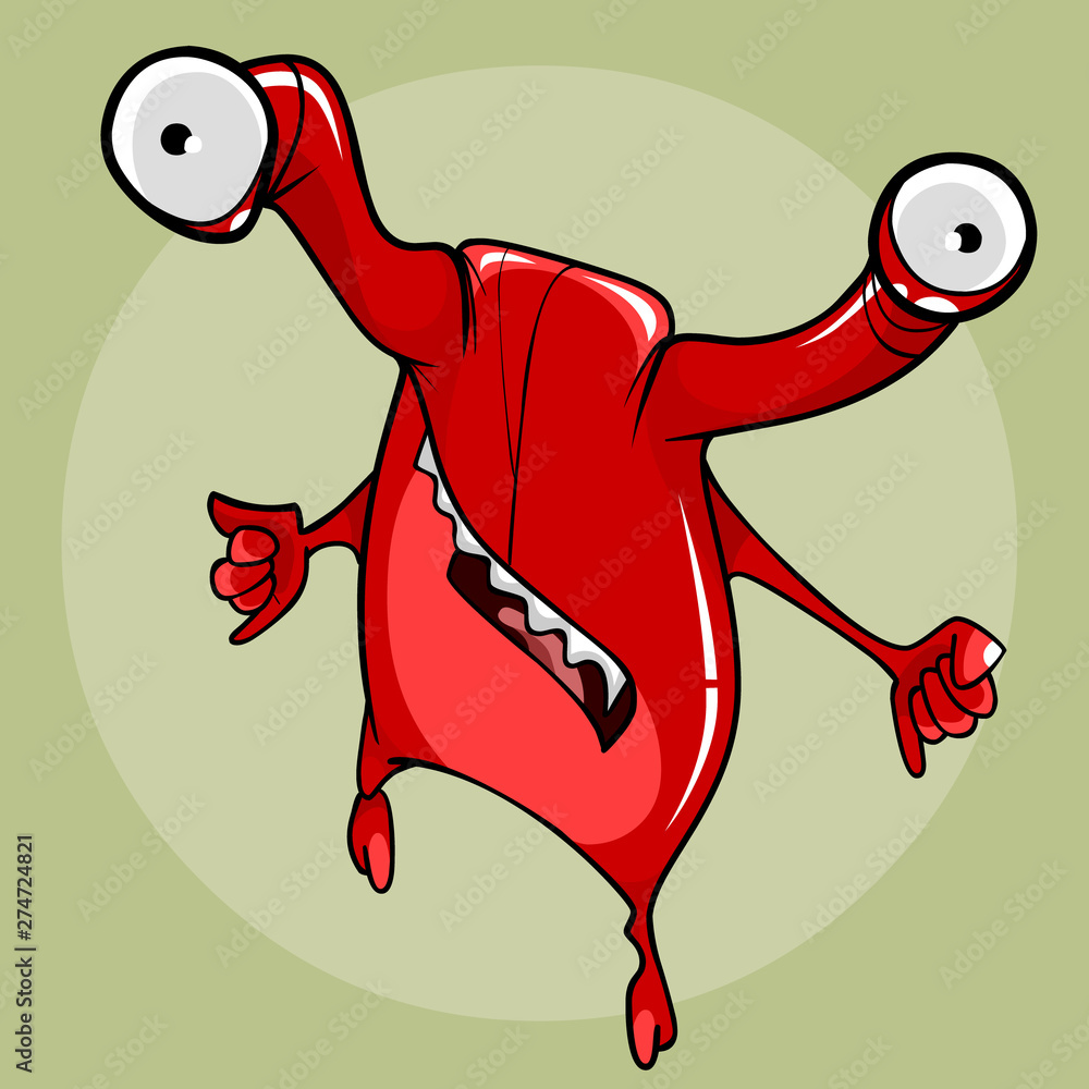 cartoon red fantastic creature with the eyes of a snail looks ...