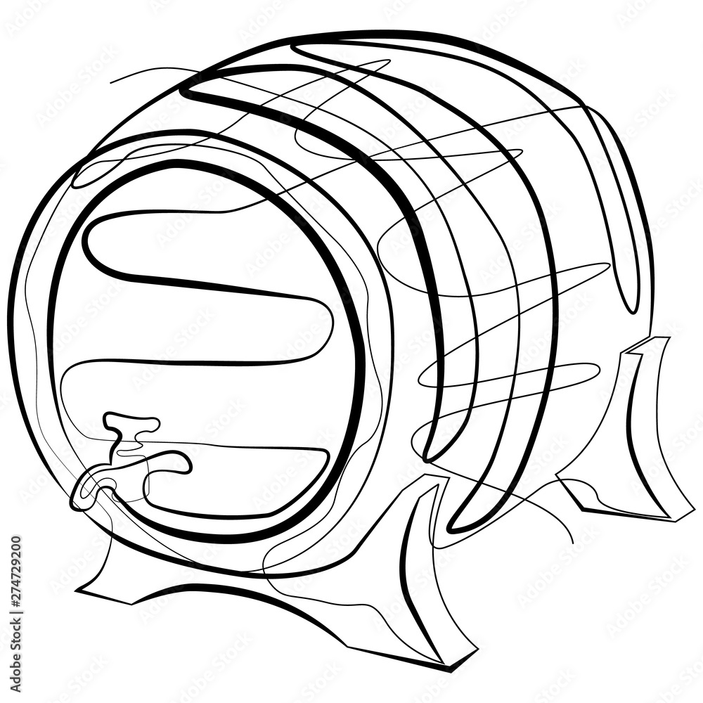 Beer barrel one line drawing. Continuous line Pub Booze Vector Logo ...