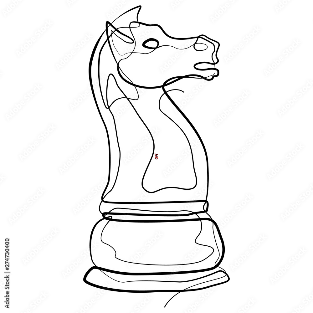 Chess Knight one line drawing. Continuous line Chessman Vector Art ...
