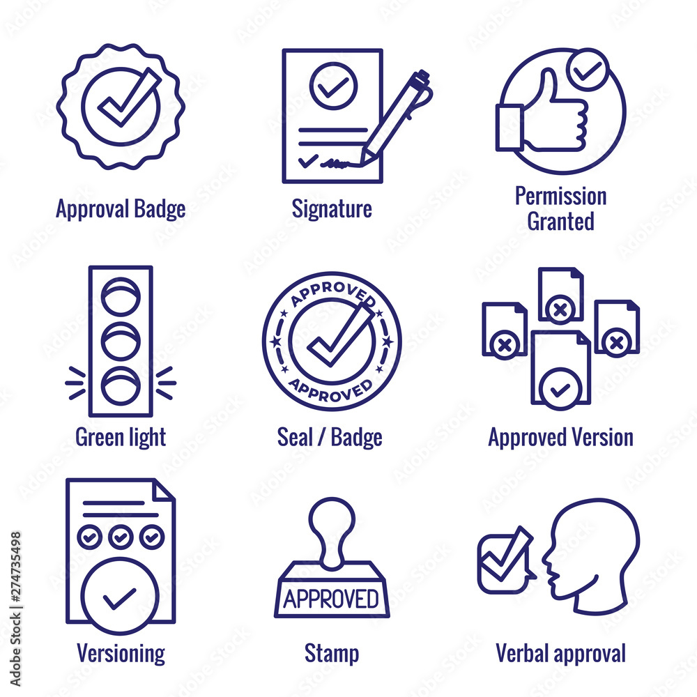 Approval and Signature Icon Set - Stamp and version icons Stock Vector ...