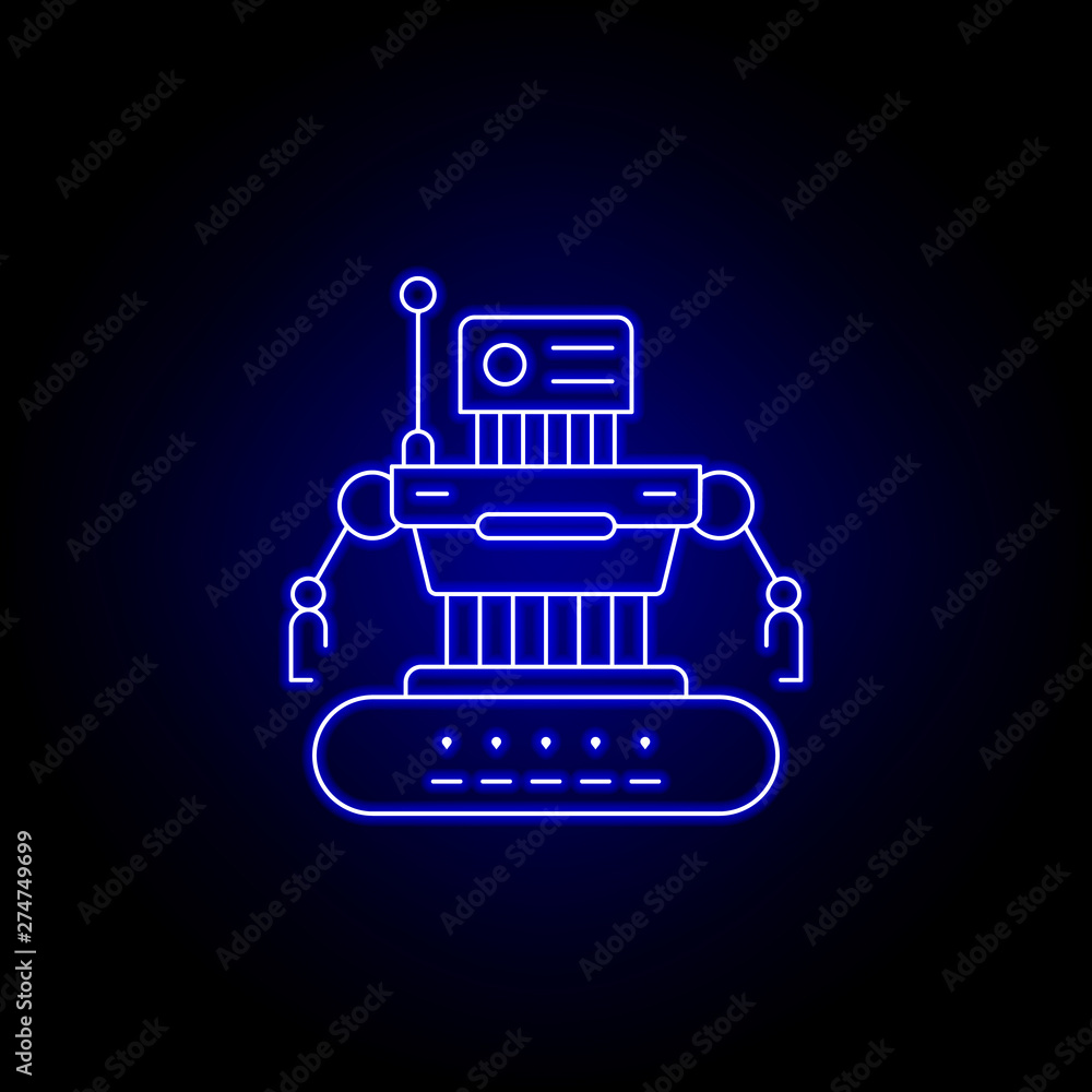 robot combat line icon in blue neon style. Signs and symbols can be ...