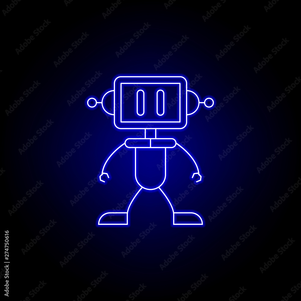 robot boy line icon in blue neon style. Signs and symbols can be used ...