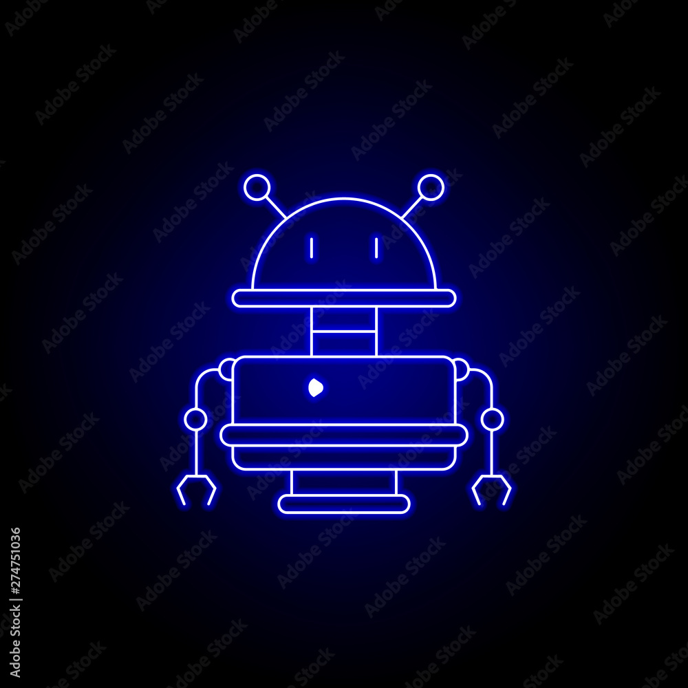 robot, old robot line icon in blue neon style. Signs and symbols can be ...