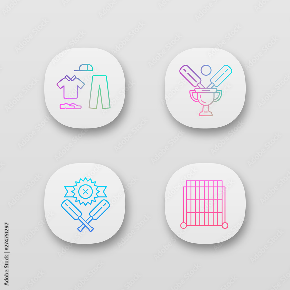 Cricket championship app icons set. Sport tournament. Uniform, champion ...