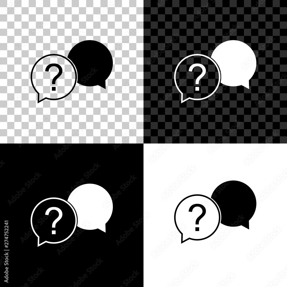 Chat question icon isolated on black, white and transparent background. Help speech bubble ...
