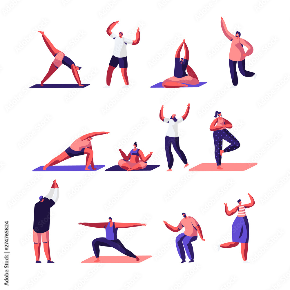 Male and Female Characters Sport Activities Set. People Doing Sports ...
