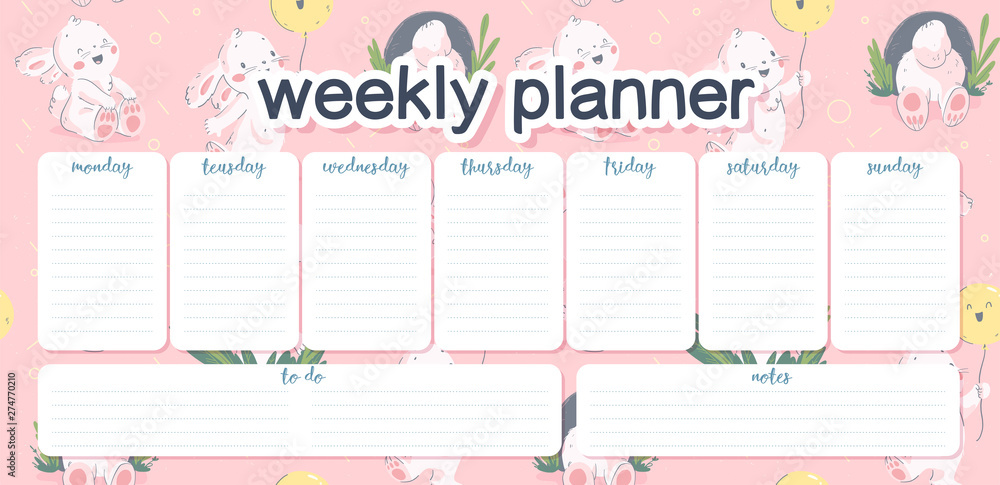 Vector set of weekly and daily planner page design template calendar ...